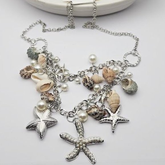 Jewelry | New Shell And Starfish Bib Necklace Layered 19 Inches Approx ...